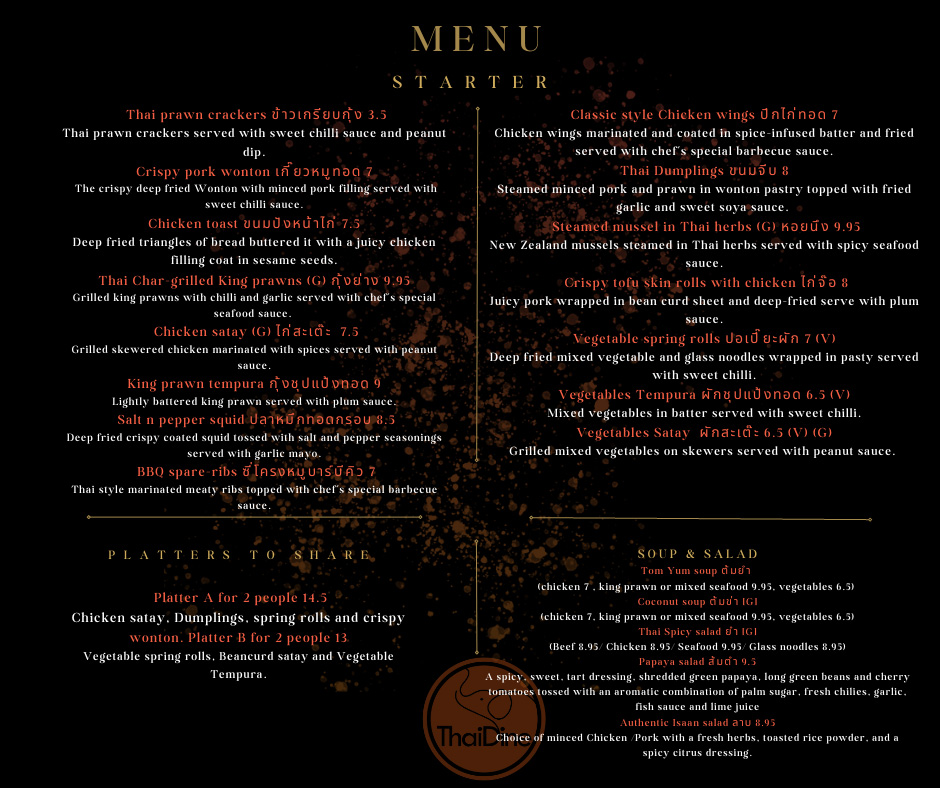 Menu - ThaiDine Wrexham